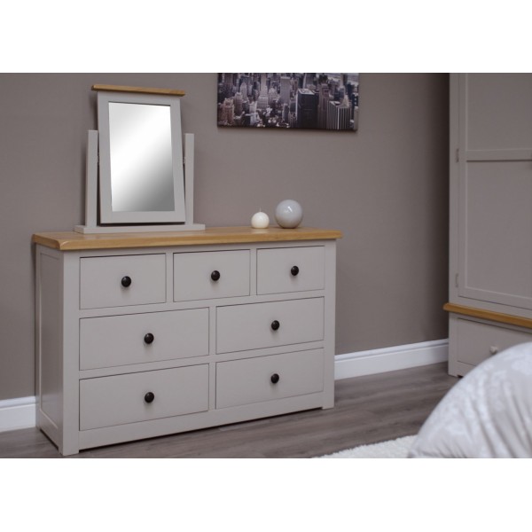 Denver Grey 7 Drawer Chest - Stag Oak and Pine