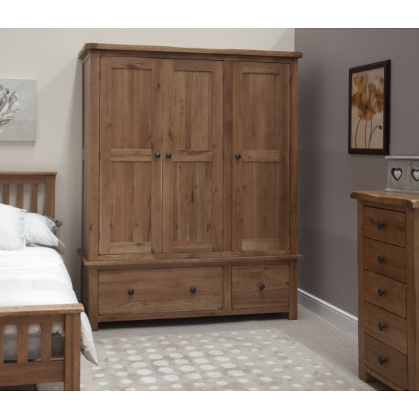 Rustic Oak Triple Wardrobe - Stag Oak and Pine